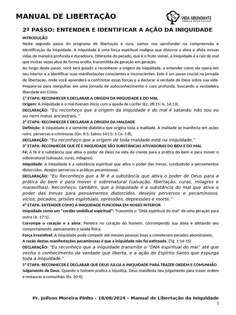 2º Passo - Entender e Identificar A Ação Da Iniquidade | PDF