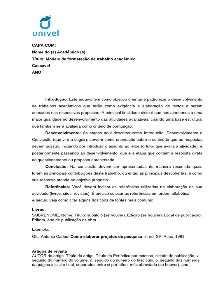 Modelo de Trabalho Acadêmico | PDF