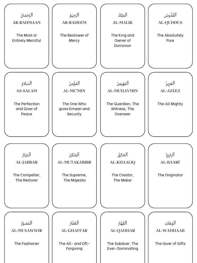 Flashcards Allah 99 Names | PDF | Theology | God