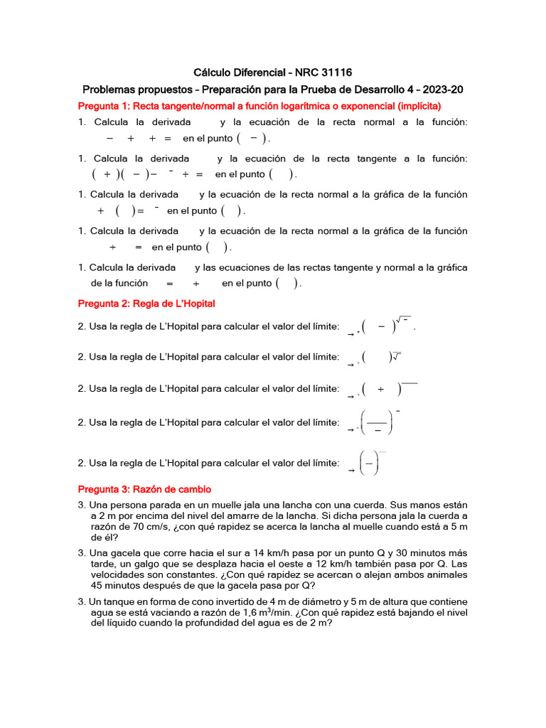 Problemas de Cálculo Diferencial y Optimización | PDF | Derivado | Triángulo