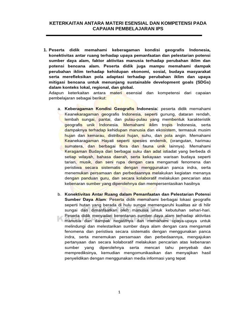 Keterkaitan Antara Materi Esensial Dan Kompetensi Pada Capaian Pembelajaran Ips' | PDF