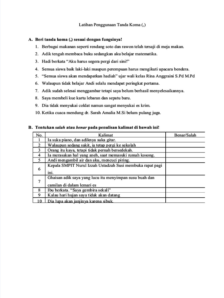 PDF Latihan Penggunaan Tanda Koma Compress | PDF