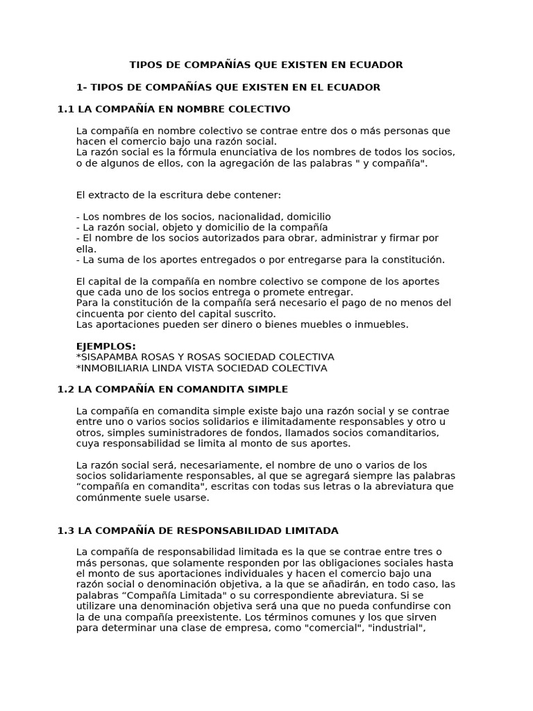 Tipos de Compañías en Ecuador: Guía Completa | PDF | Economias