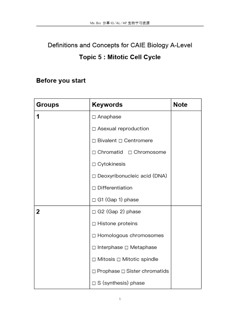 Topic 5 Mitotic Cell Cycle Pdf