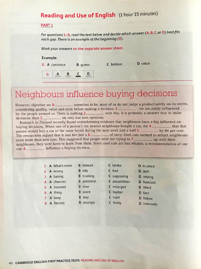 Fce Practice Tests Harrison - Test 3 Use of English Parts 1-2 Exercise ...