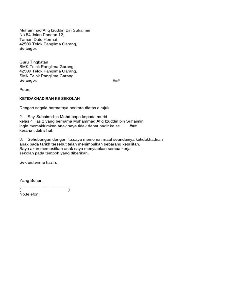 Surat Cuti Rasmi | PDF