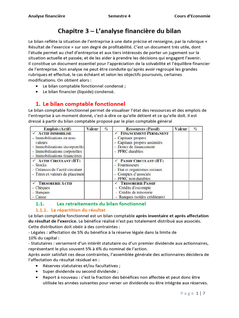 Chapitre 3 – L’Analyse Financière Du Bilan | PDF