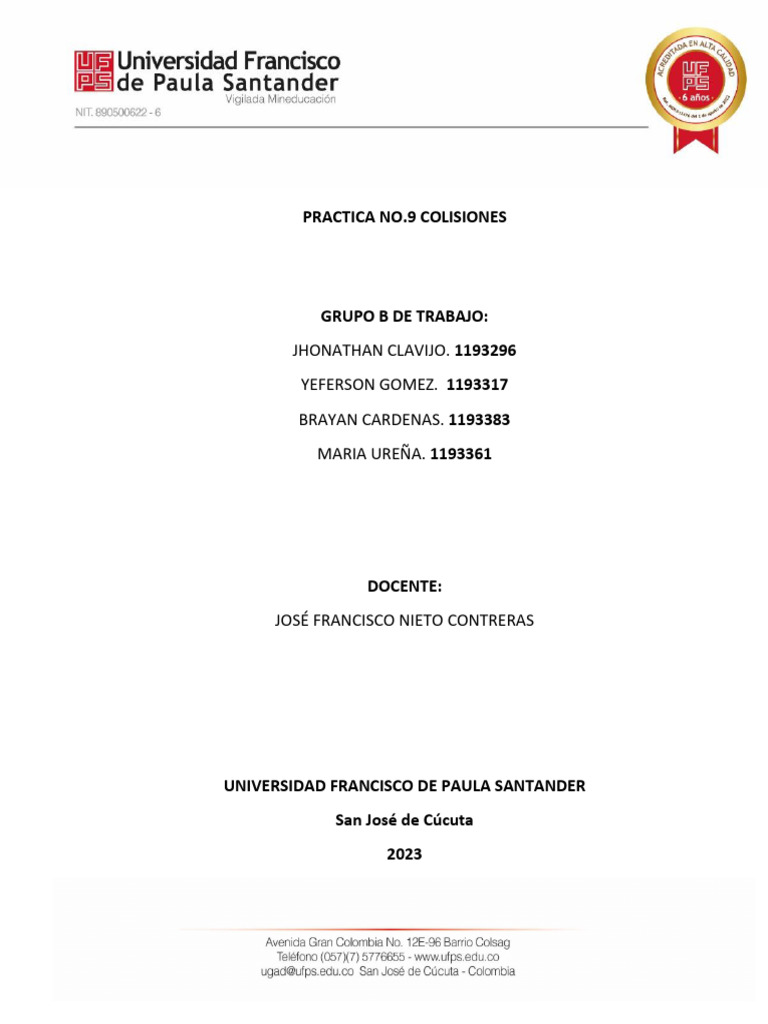 Practica No.9 Colisiones | PDF