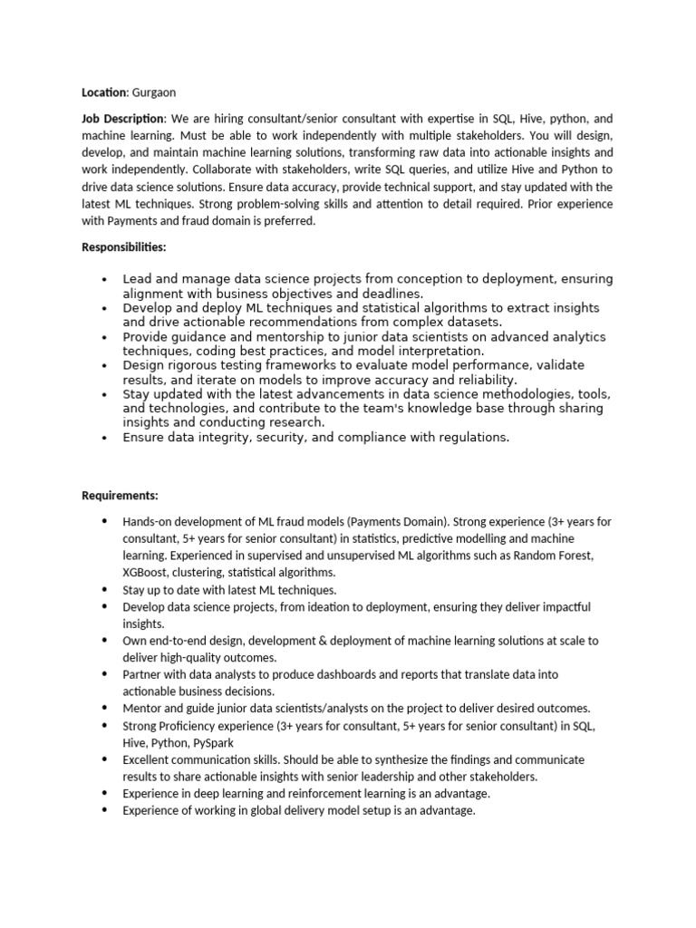 JD ML Modeling Role | PDF