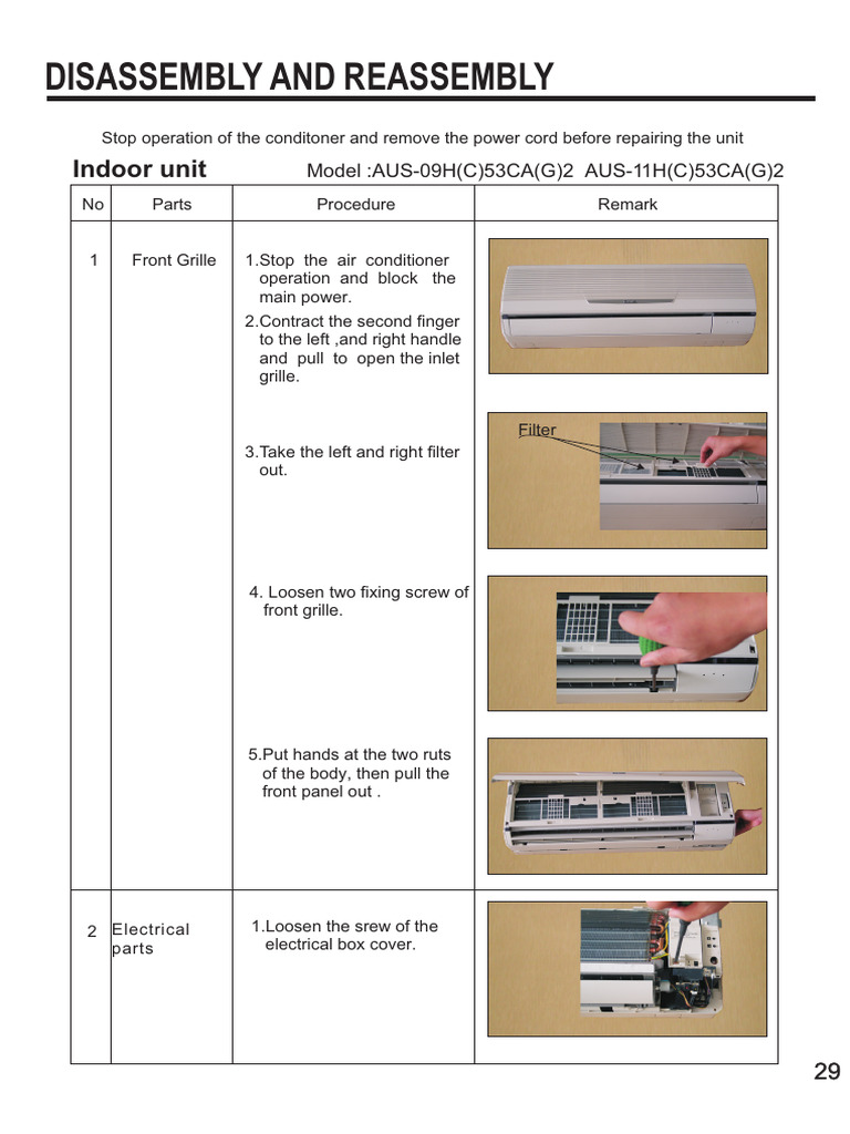 Disassembly and Reassembly: Indoor Unit | PDF