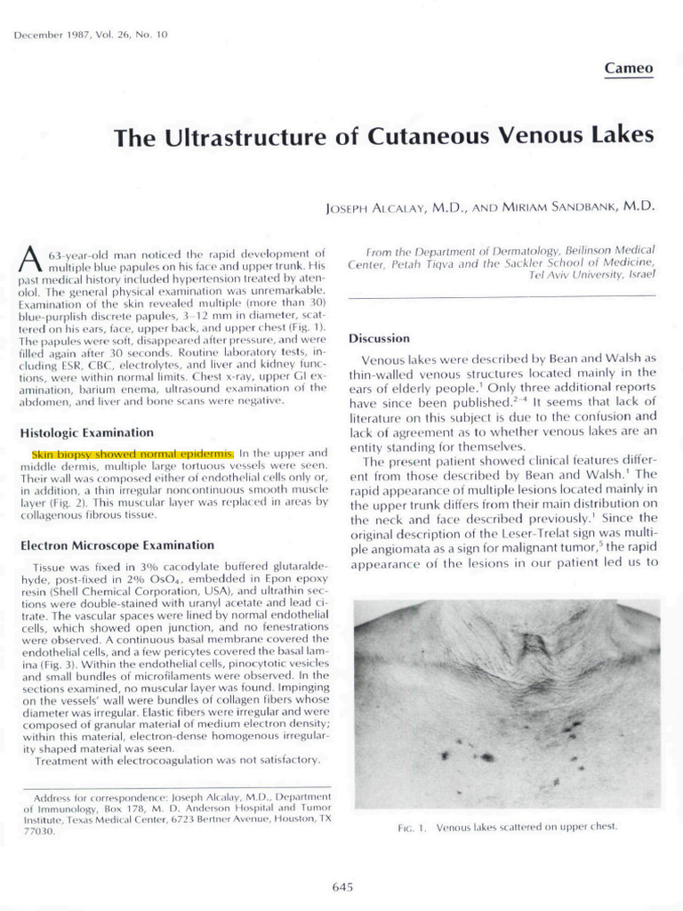 The Ultrastructure of Cutaneous Venous Lakes | PDF