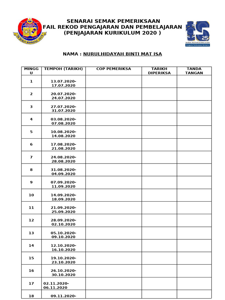 Senarai Semak Pemeriksaan Buku RPH | PDF