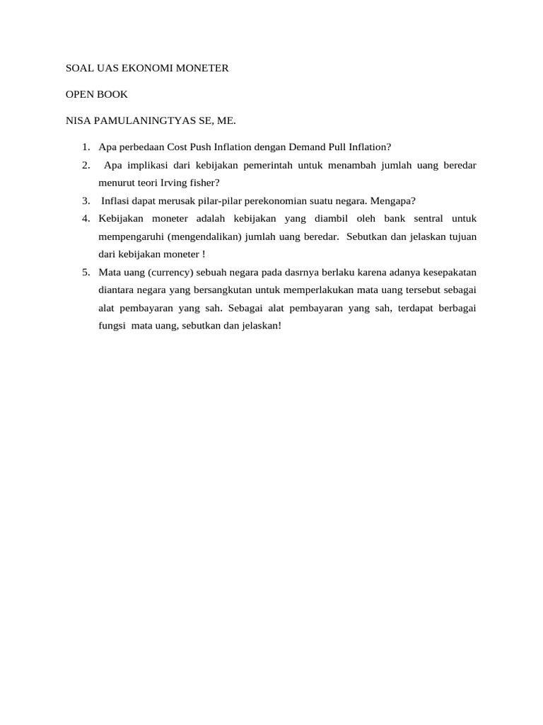 Soal Uas Ekonomi Moneter | PDF