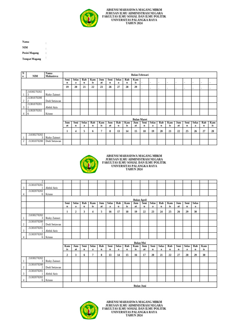 Absen Lampiran Magang Real | PDF
