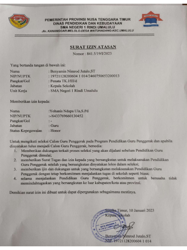 Surat Ijin Yohanis | PDF