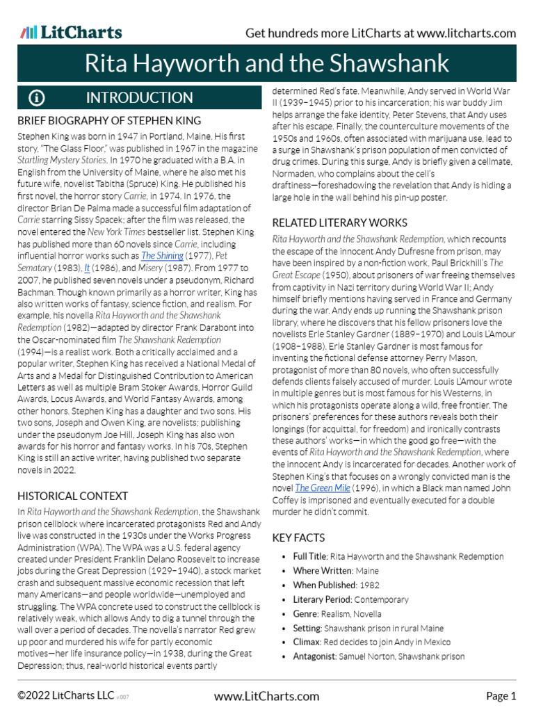 Rita Hayworth and The Shawshank Redemption LitChart | PDF