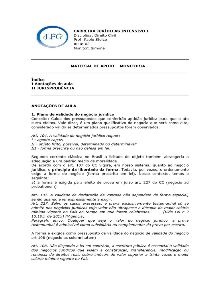 Material de Apoio - Direito Civil - Pablo Stolze - Aula 03 | PDF