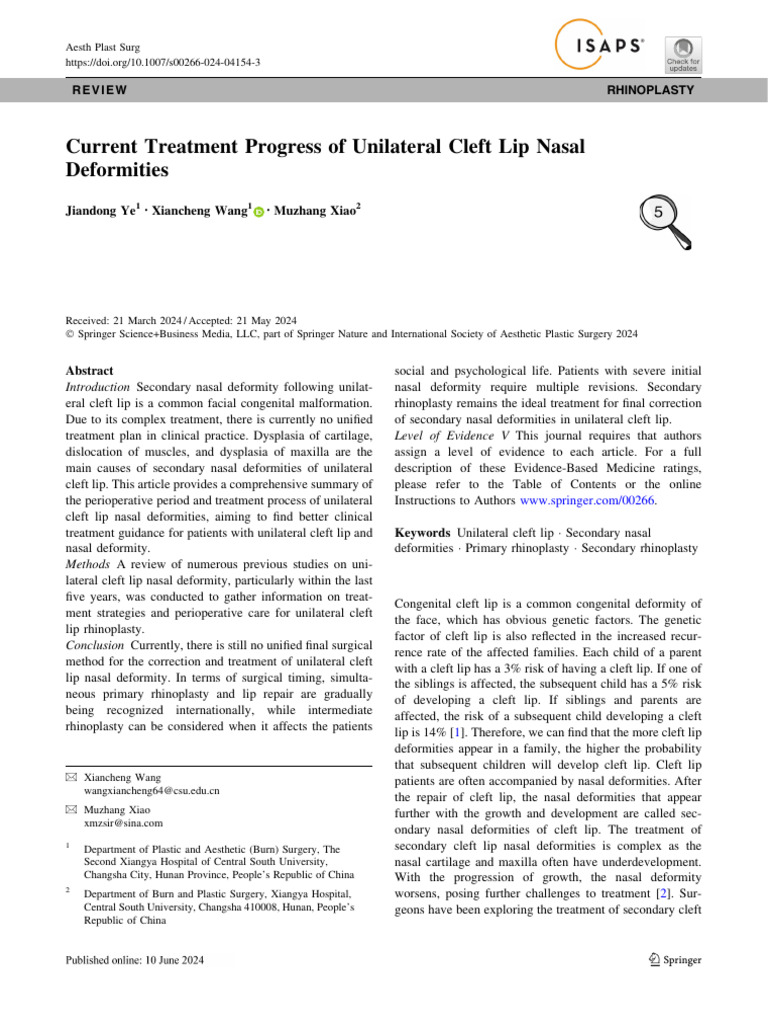 E V I E W Current Treatment Progress of Unilateral Cleft Lip Nasal ...