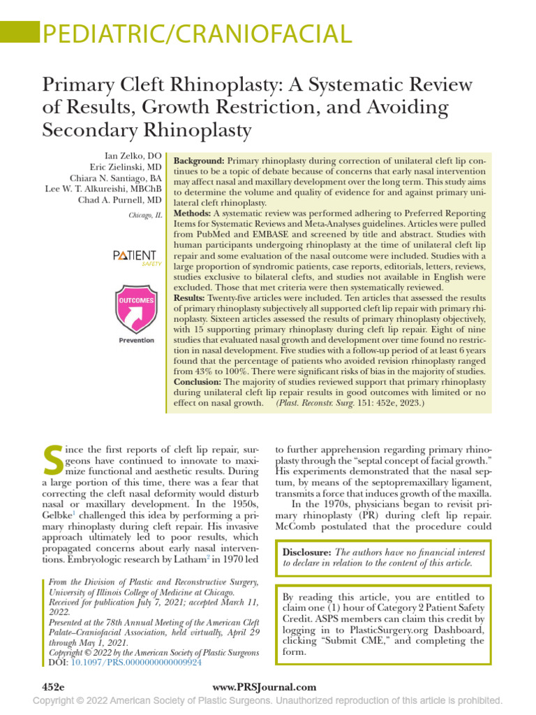 Primary Cleft Rhinoplasty A Systematic Review Of.30 | PDF | Surgical ...