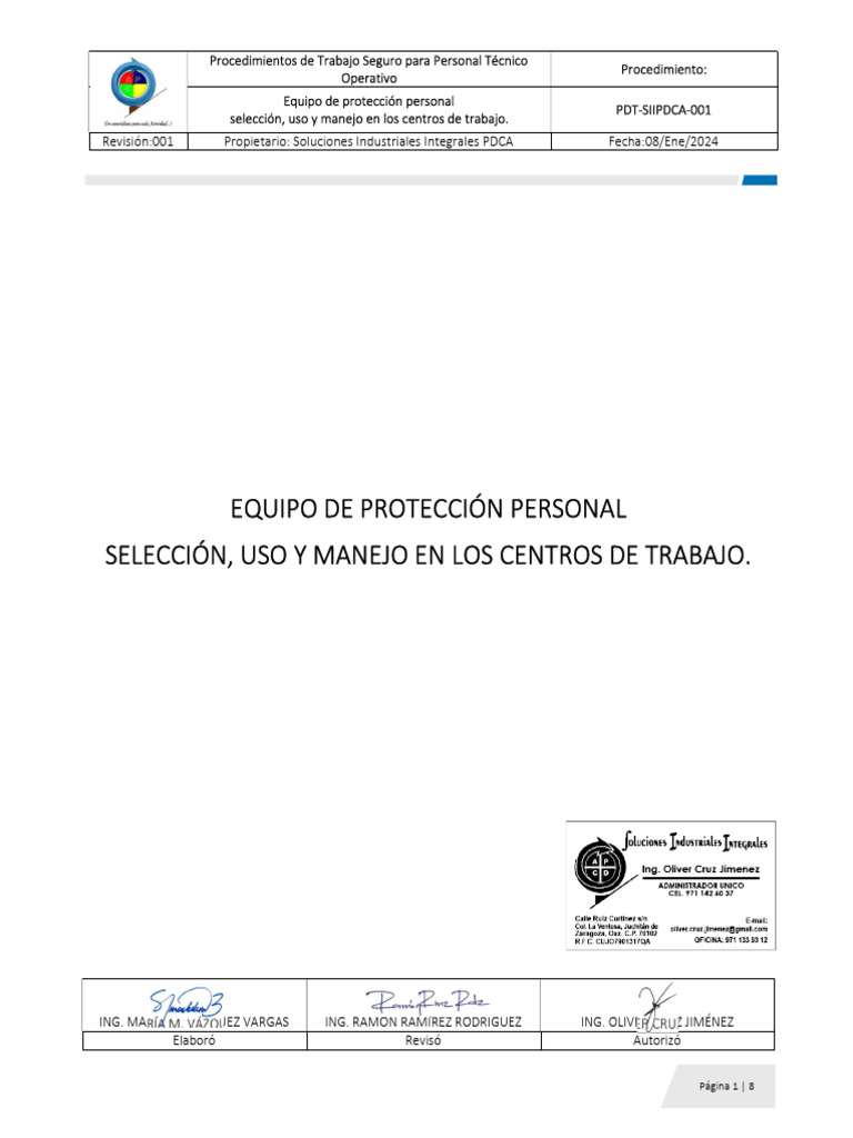 1.-PDT-SIIPDCA-0001 - Equipo de Proteccion Personal | PDF