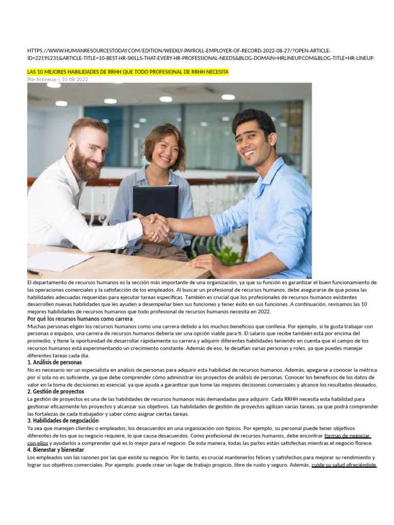 Las 10 Mejores Habilidades de RRHH Que Todo Profesional de RRHH ...