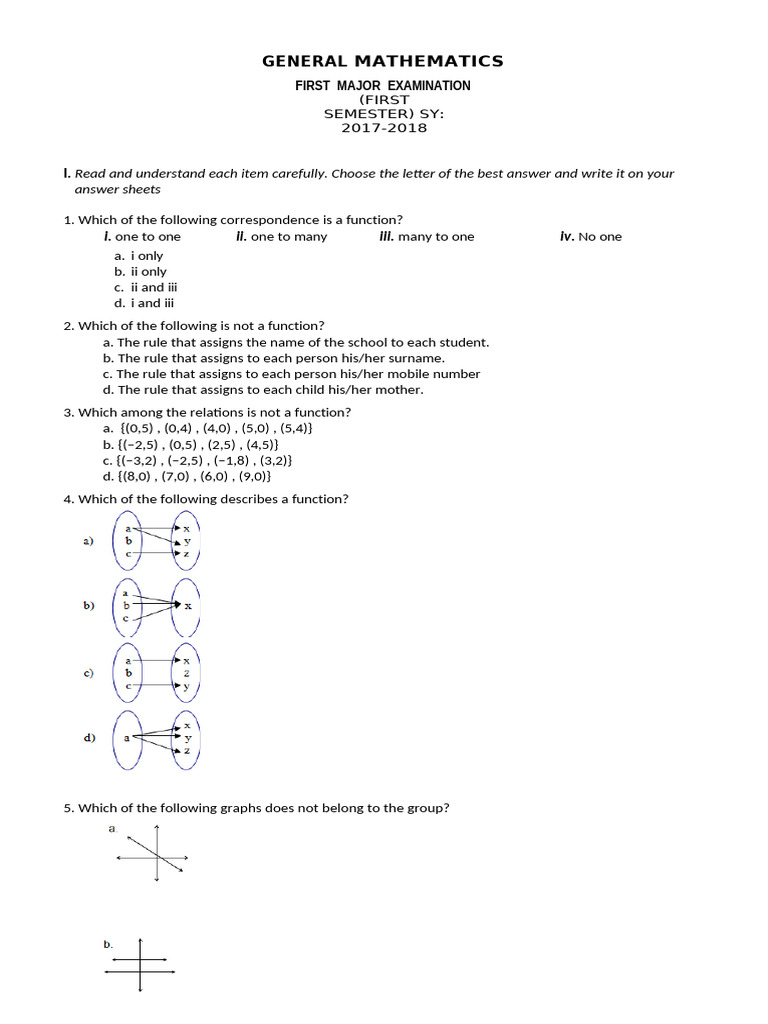 General Mathematics First Quarter Exam | PDF