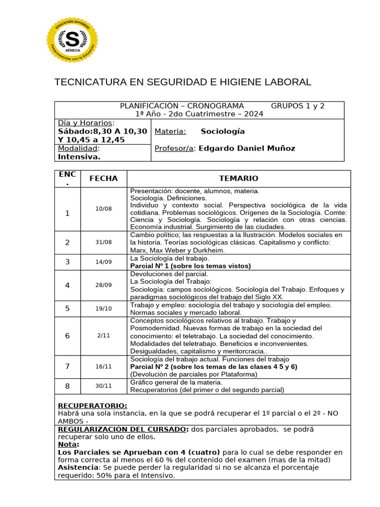 SHL PlanificaciÃ N Intens. SociologÃ A 2024 | PDF