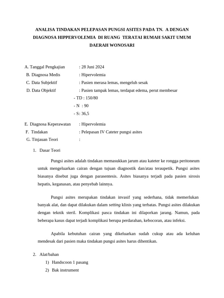 Analisa Tindakan Pelepasan Pungsi Asites | PDF