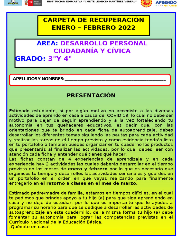 DPCC 3° y 4°CARPETA DE RECUPERACION . | PDF