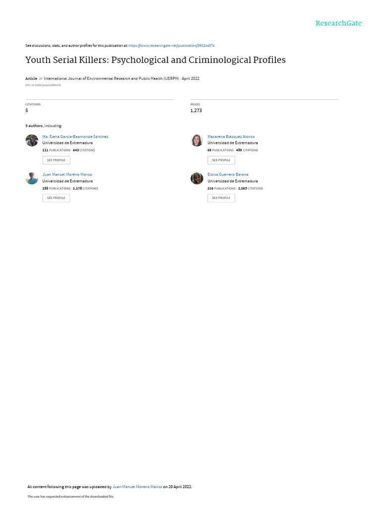 Artículo 1-Youth Serial Killers - Psychological and Criminological Profiles | PDF