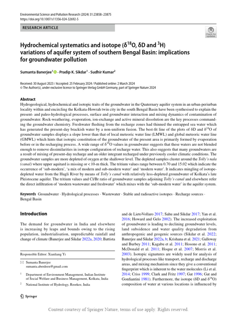 Hydrochemical Systematics and Isotope D18o DD and | PDF