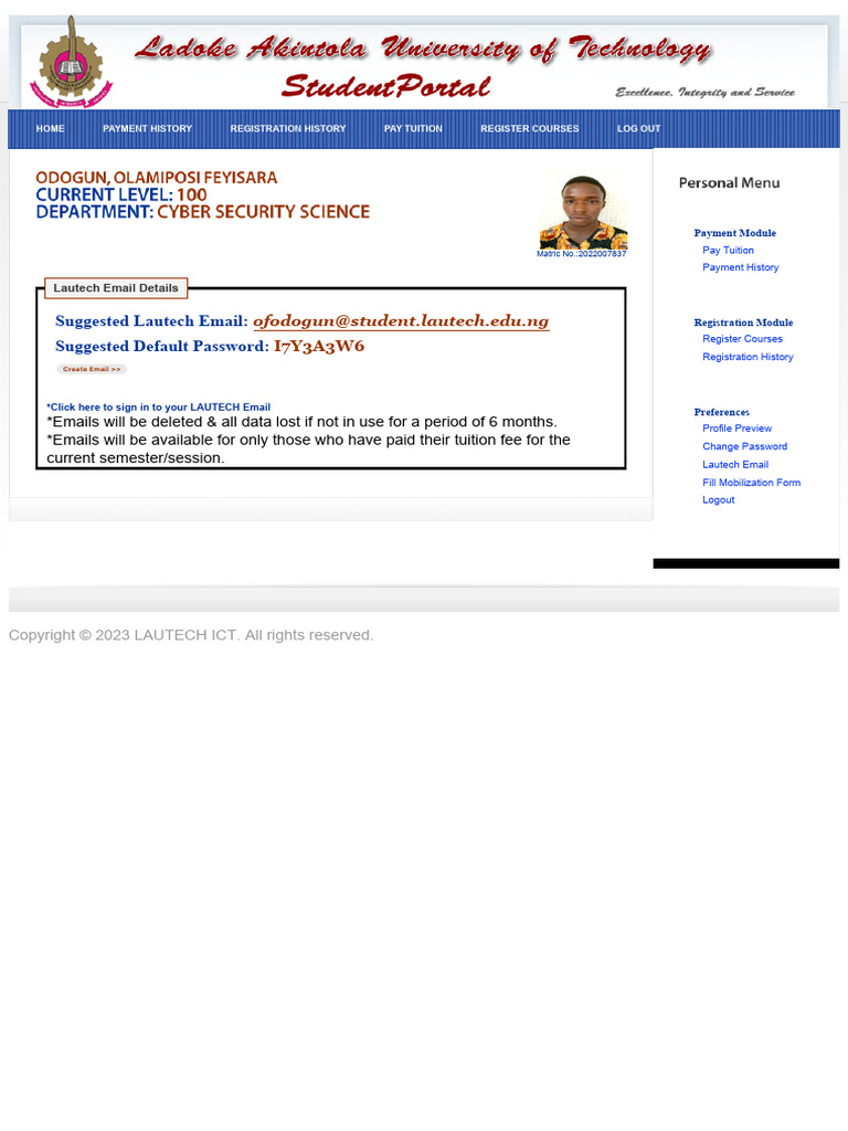 Lautech - Student Portal Lautech Email | PDF