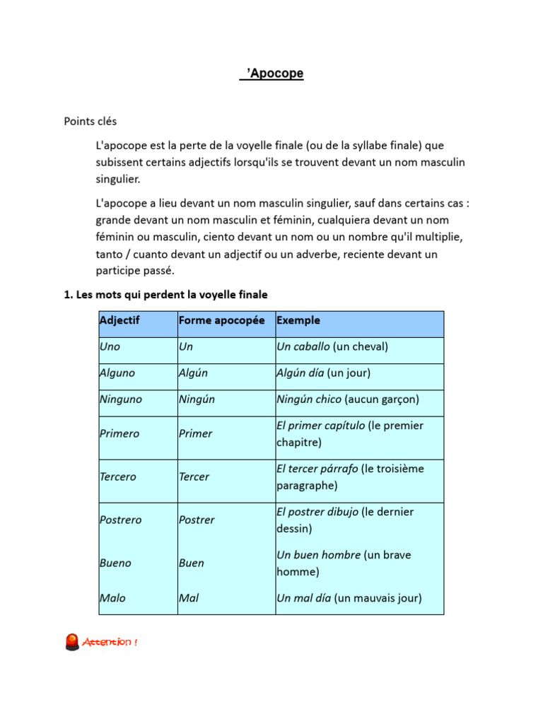 L'Apocope en Espagnol : Règles et Exemples | PDF | Langues | Études des ...
