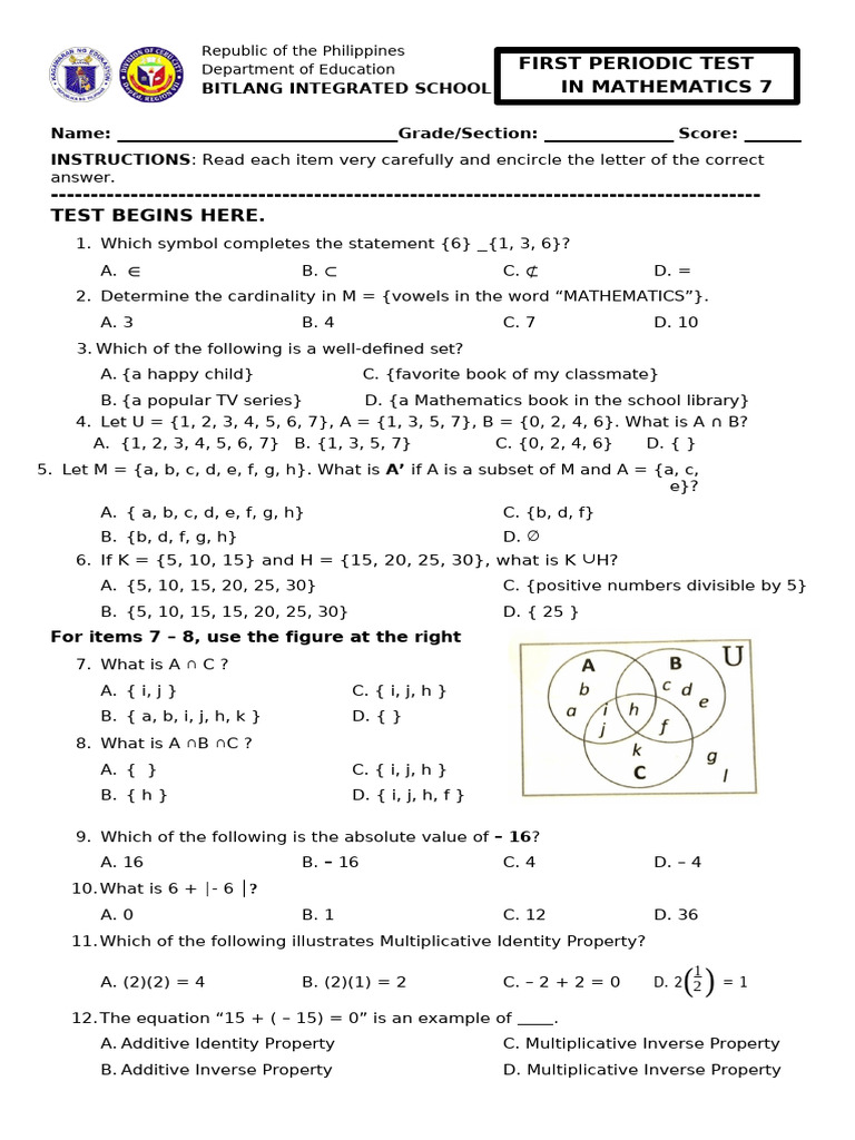 MATH-7-FIRST-PERIODIC-TEST-with-answer-key | PDF