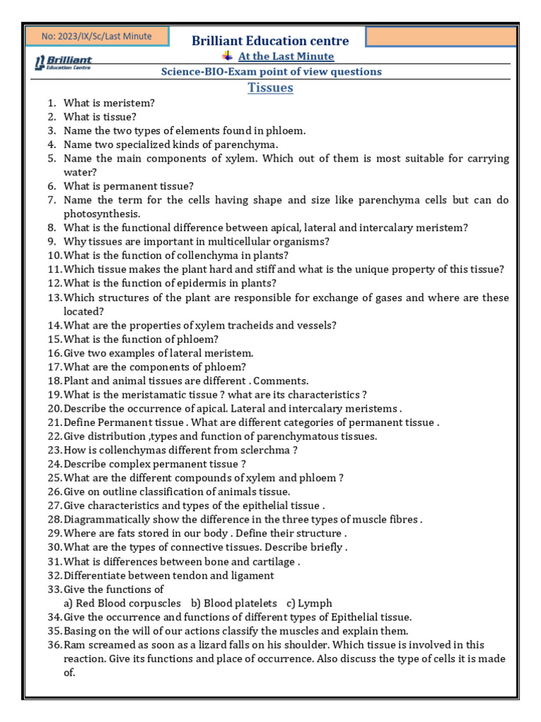 At The Last Minute Work Sheet-9 BIO 2023 | PDF