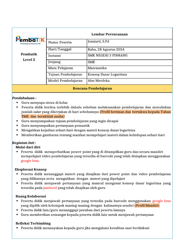 Template - Rancangan Pembelajaran Dengan Model Pembelajaran Berbasis ...