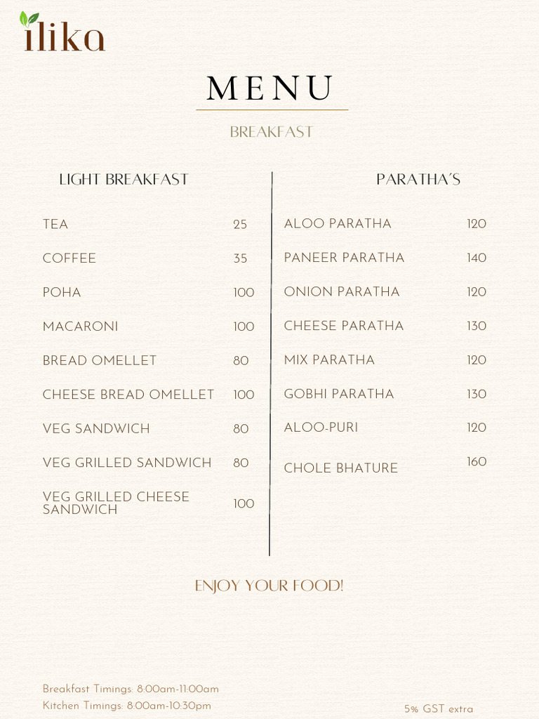 Ilika Food Menu | PDF