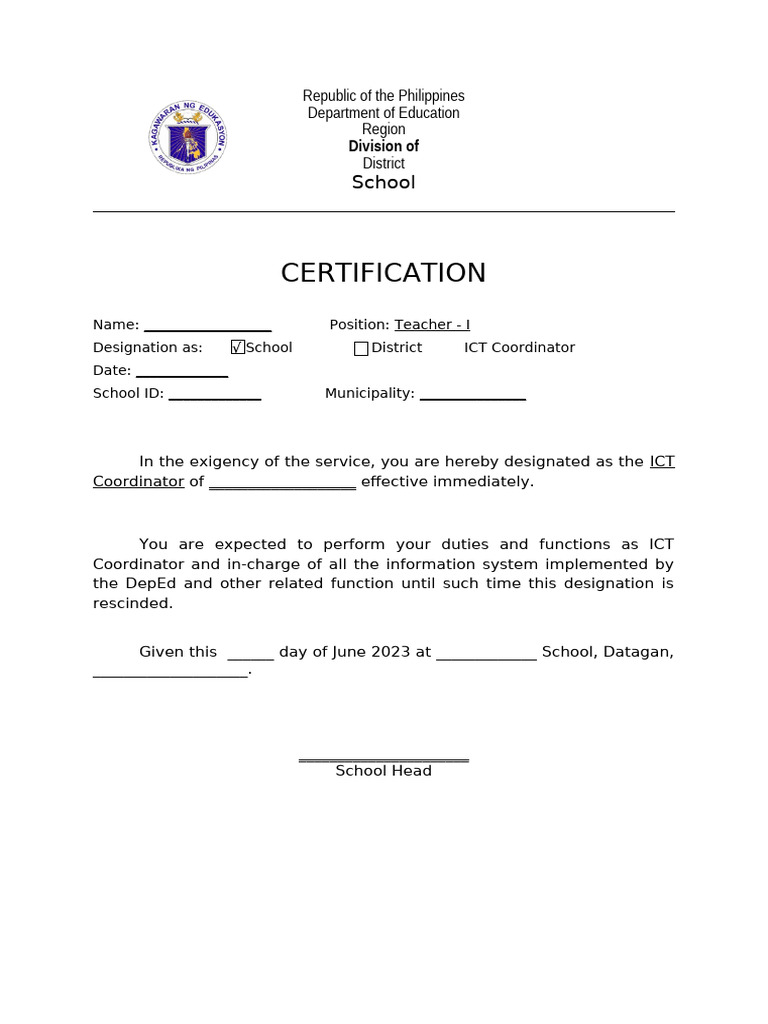 Certificate of Coordinatorship | PDF