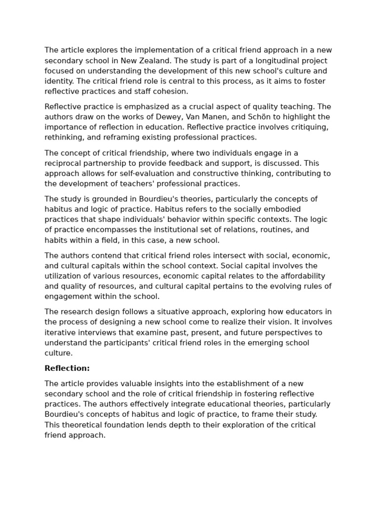 Critical Friend Approach in Education | PDF