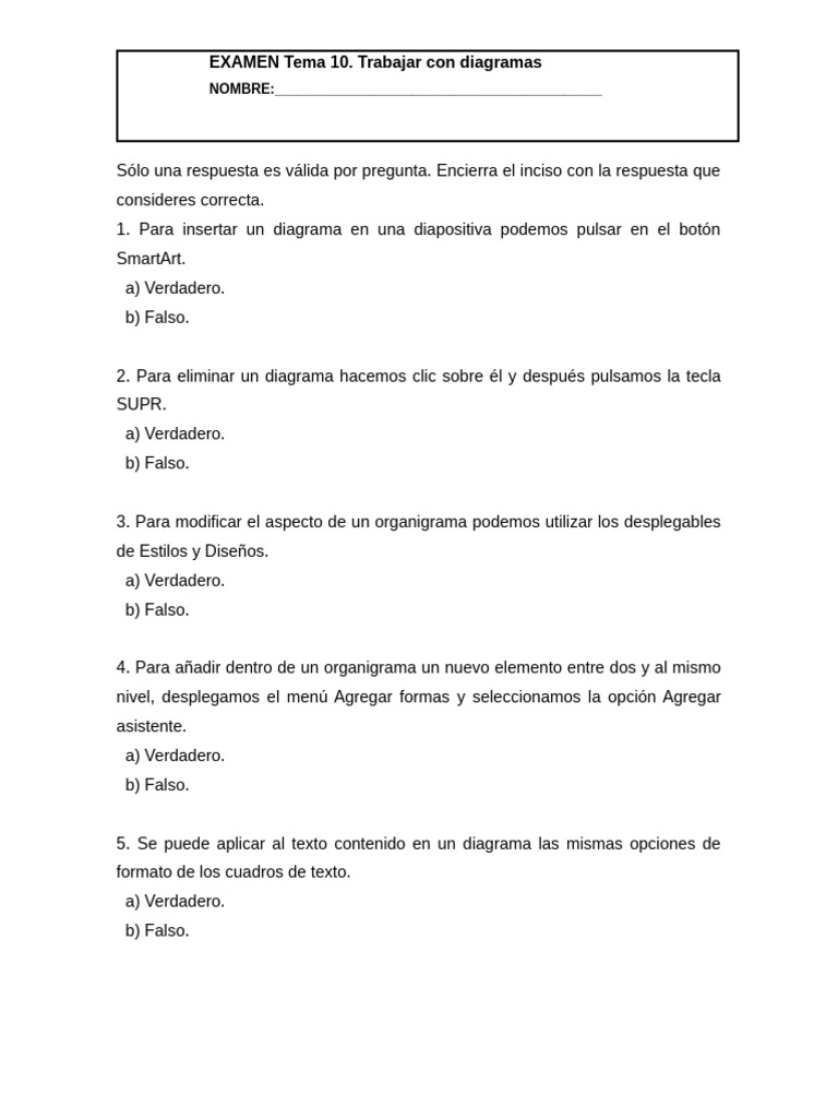 EXAMEN Tema 10. Trabajar Con Diagramas | PDF