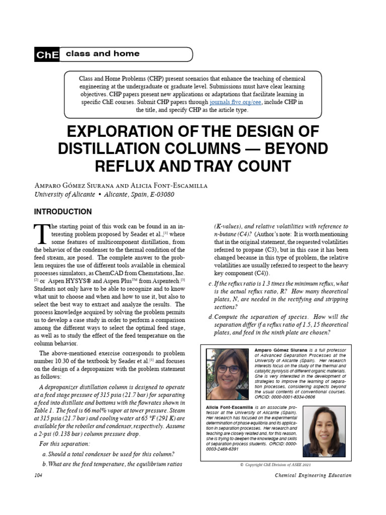 CEE-Exploration of The Design of Distillation Columns-Beyond Reflux and ...