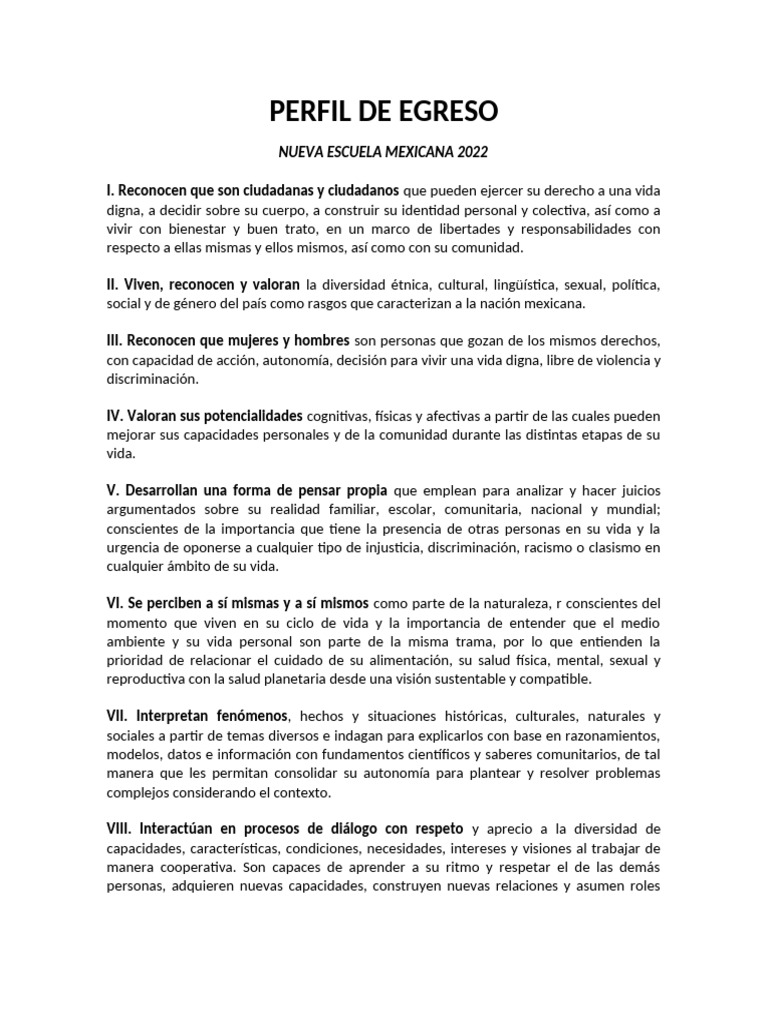 Perfil de Egreso: Nueva Escuela Mexicana | PDF | Pensamiento | Ciencias ...