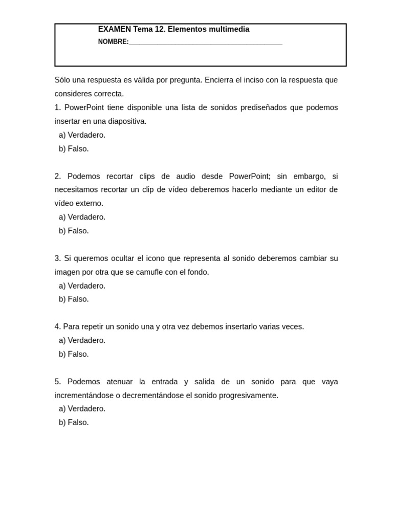 EXAMEN Tema 12. Elementos Multimedia | PDF