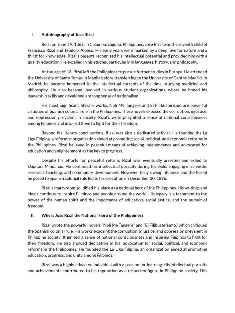 Autobiography of Jose Rizal | PDF | Philippines | Social Science