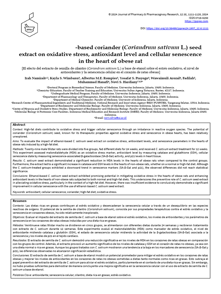 The Effect of Ethanol-Based Coriander (L.) Seed Extract On Oxidative ...