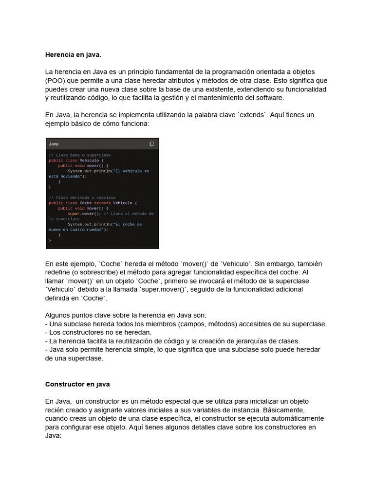 Herencia y Constructor en Java | PDF | Herencia (Programación Orientada a Objetos) | Métodos y ...