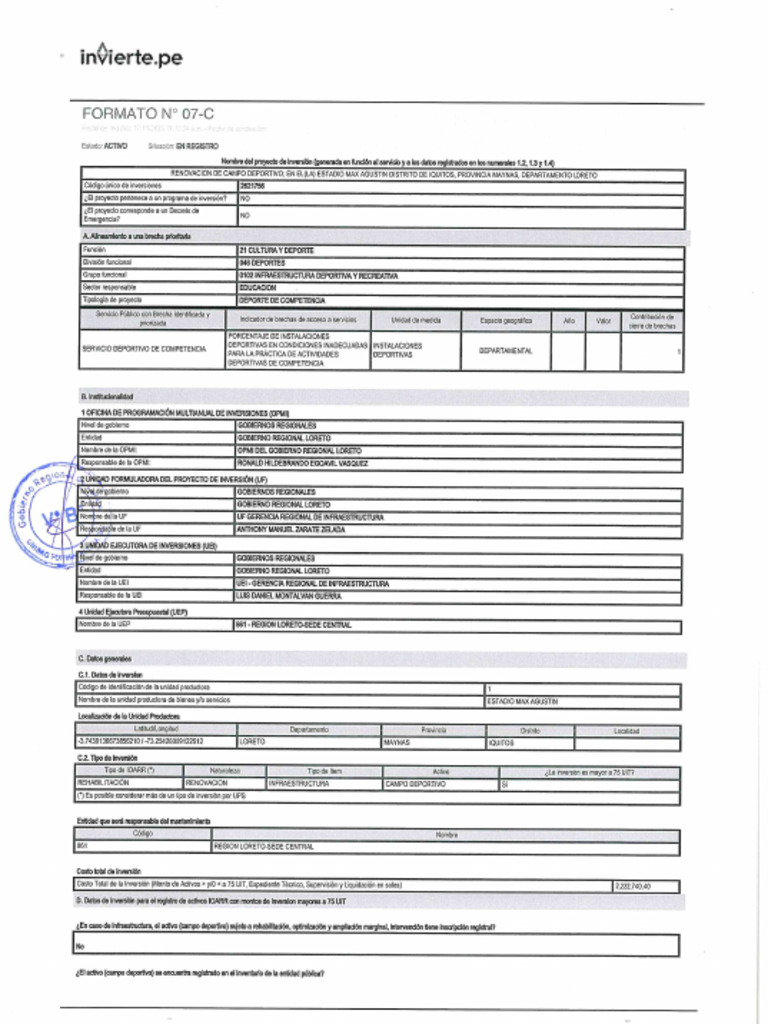 Formato 7C - Renovación de Estado Max Augustín - Iquitos | PDF