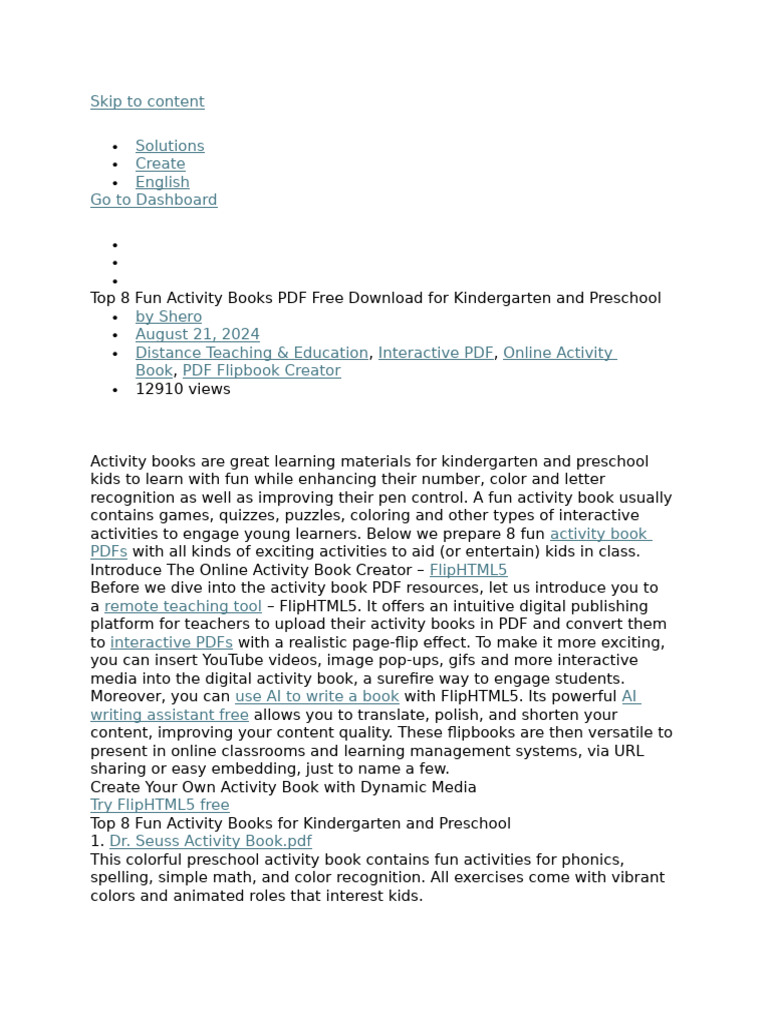 Top 8 Fun Activity Books PDF Free Download For Kindergarten and ...