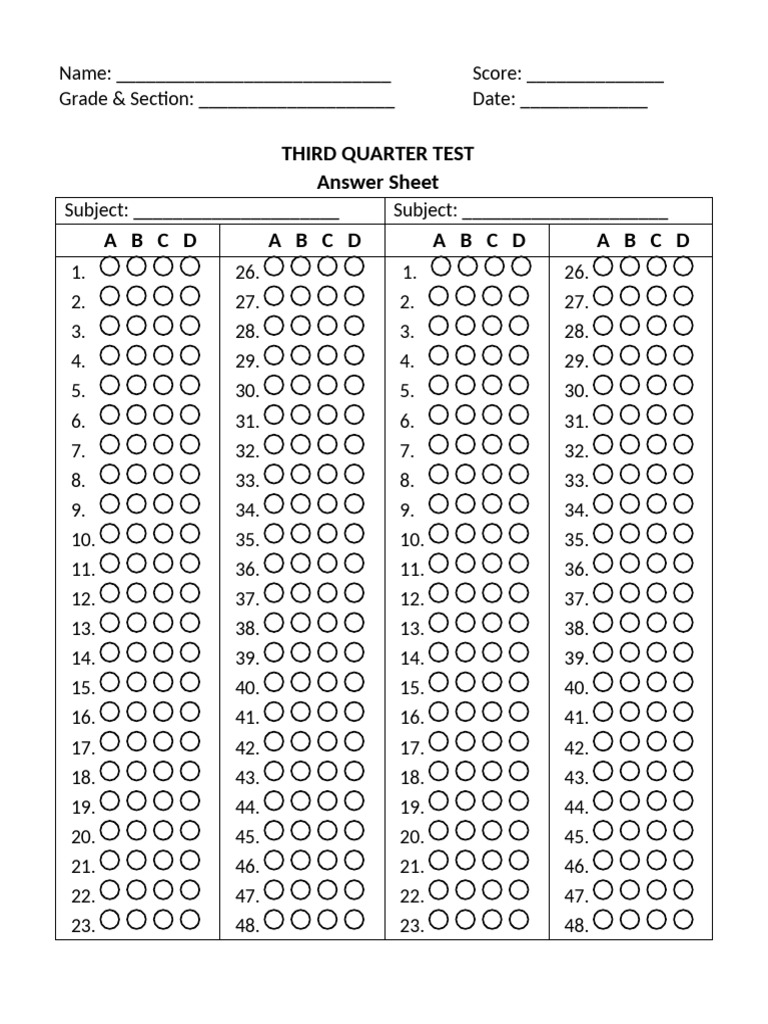 First Quarter Test-Answer Sheet | PDF