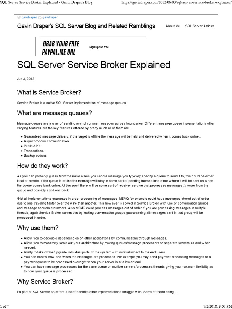 SQL Server Service Broker Explained - Gavin Draper's Blog | PDF